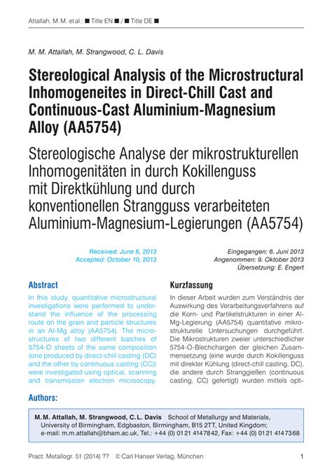 Pdf Stereological Analysis Of The Microstructural Inhomogeneities In