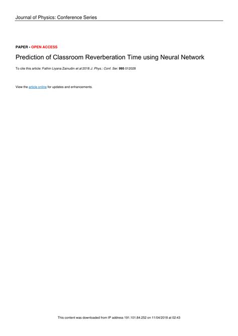 Pdf Prediction Of Classroom Reverberation Time Using Neural Network
