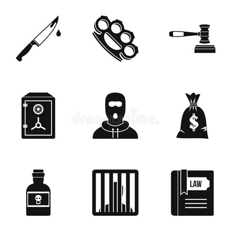 Illegal Action Icons Set Simple Style Stock Illustration