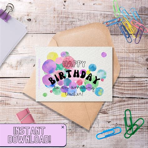 Teacher Birthday Card Happy Birthday To An Amazing Teacher Digital