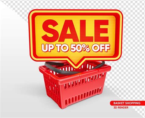 투명 한 배경에서 슈퍼마켓 바구니 빨간색 3d 렌더링 현실 무료 Psd 파일