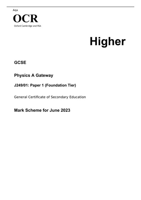 Ocr Gcse 9 1 Physics A Gateway Science Paper 1 And 2 Foundation Tier June 2023 Question