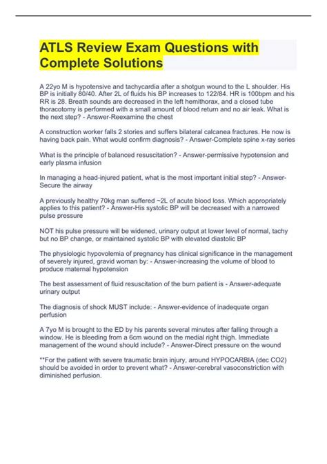Atls Review Exam Questions With Complete Solutions 2023 Atls Stuvia Us