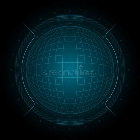 Hud Global Radar Sphere Grid And Degree Indicator Dashboard Interface Display Stock Vector