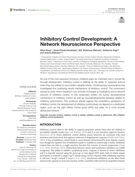 Pdf Inhibitory Control Development A Network Neuroscience Perspective
