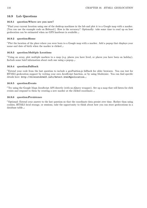 Labs Week 16 Html5 Geolocation 110 Chapter 16 Html5 Geolocation 16 Lab Questions 169