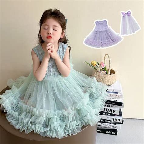 สาวเด็กชุดฤดูร้อน 2025 ใหม่สไตล์ หนึ่ง ปี เก่าชุดเด็กแฟชั่นเด็กปุยผ้ากอซชุดเจ้าหญิง Shopee
