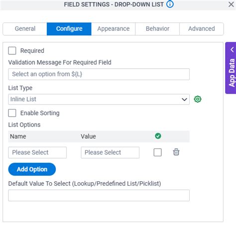 Drop Down List Form Control