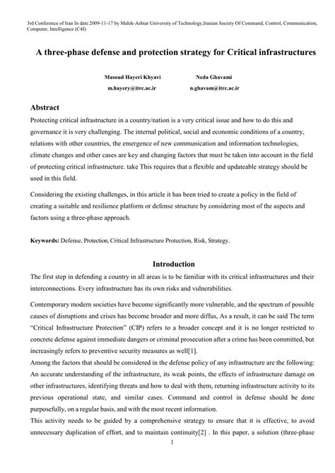 Pdf A Three Phase Defense And Protection Strategy For Critical Infrastructures