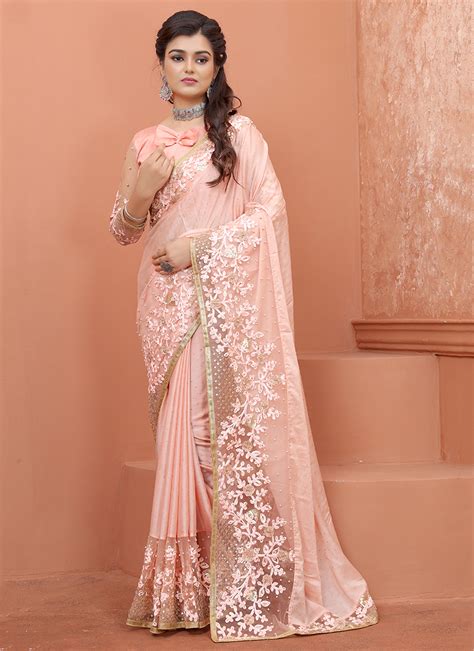 Buy Peach Rangoli Silk Wedding Wear Coding Work Saree Online From