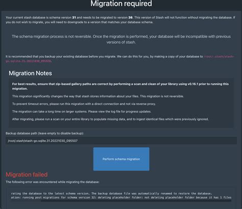 Bug Report Migration 32 Failed · Issue 3059 · Stashappstash · Github