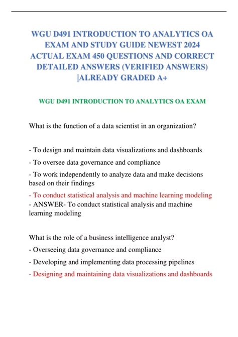 WGU D INTRODUCTION TO ANALYTICS OA EXAM AND STUDY GUIDE NEWEST ACTUAL EXAM QUESTIONS