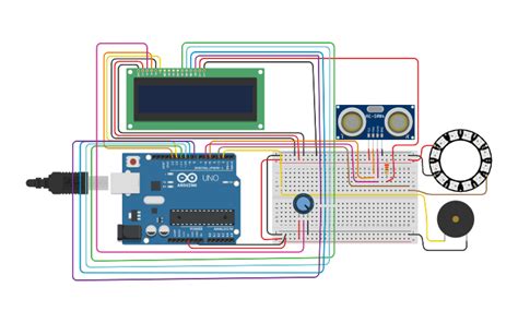 Circuit Design Social Distancing Indicator With Alarming System Tinkercad