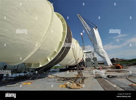 Naval Operations Of Unloading And Loading Of Petroleum Components Exceptional Size Stock Photo
