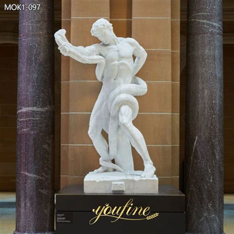 Life Size Athlete Wrestling With A Python Replica Marble Statue