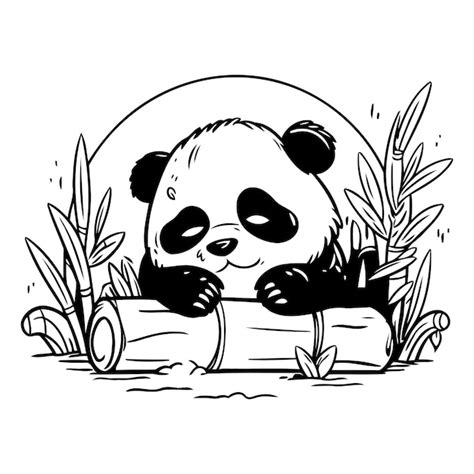 Милый медведь панда сидит на бревне Векторная иллюстрация Премиум векторы