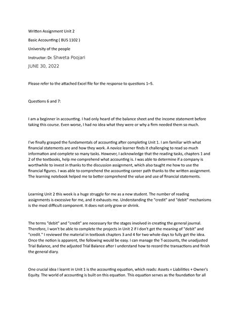 Learning Journal Unit 2 Written Assignment Unit 2 Basic Accounting Bus 1102 University Of