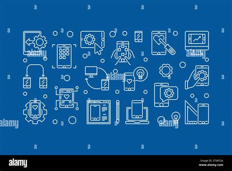 Mobile App Development Concept Horizontal Illustration In Thin Line Style Vector Application