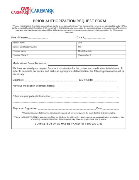 Prior Authorization Request Form Cvs Caremark Fill Out Sign Online And Download Pdf