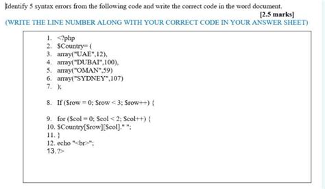 Solved Identify 5 Syntax Errors From The Following Code And