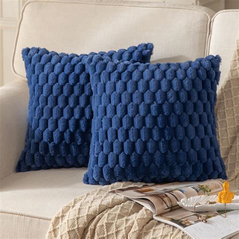 Mandioo Pack Of 2 Navy Blue Super Soft Plush Fluffy Decorative Throw Pillow Covers