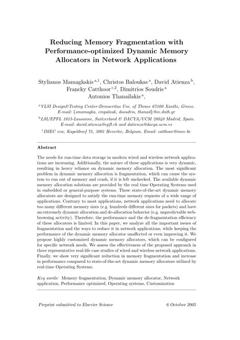 Pdf Reducing Memory Fragmentation With Performance Optimized Dynamic