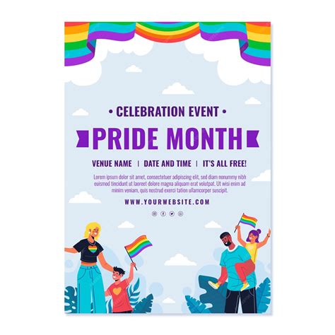 플랫 프라이드 월 Lgbt 세로 전단지 템플릿 무료 벡터