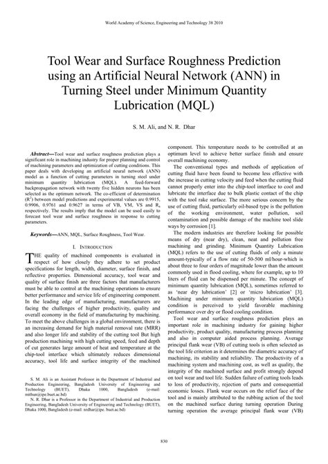 Pdf Tool Wear And Surface Roughness Prediction Using An Artificial