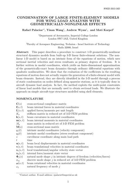 pdf condensation of large finite element models for wing load · for wing load analysis
