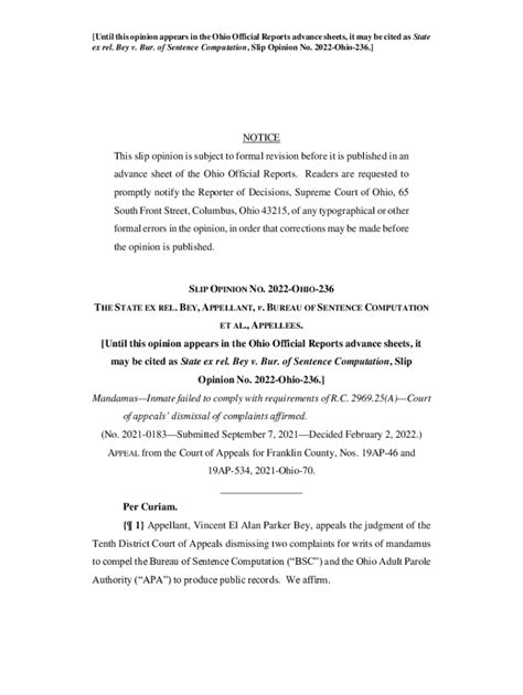 Fillable Online State Ex Rel Bey V Bur Of Sentence Computation Slip Opinion Fax Email Print