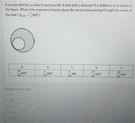 Solved A Circular Disk Has A Radius R And Mass M A Hole Chegg Com