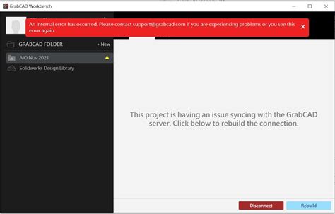 Grabcad Workbench Error An Internal Error Has Occurred Please Contact