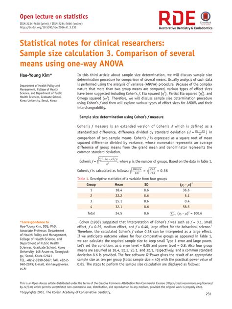 Pdf Statistical Notes For Clinical Researchers Sample Size