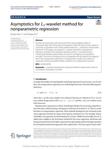 Pdf Asymptotics For L1 Wavelet Method For Nonparametric Regression