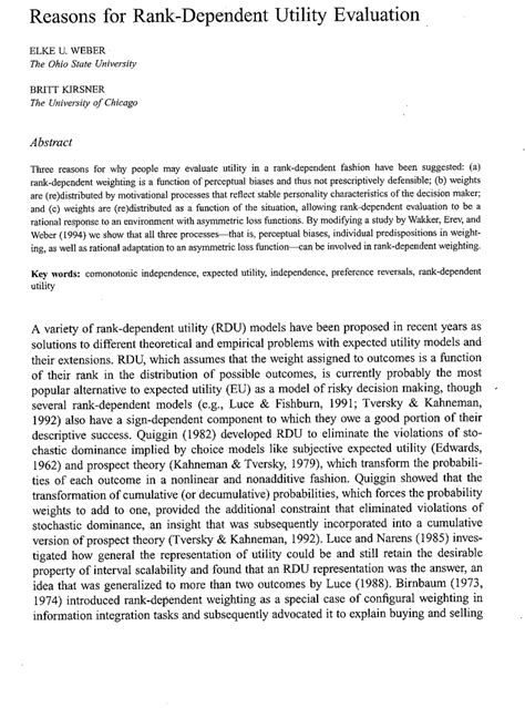 Pdf Reasons For Rank Dependent Utility Evaluation