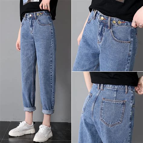 Весеннее и летнее женское платье с регулируемой талией свободные джинсы капри для папы