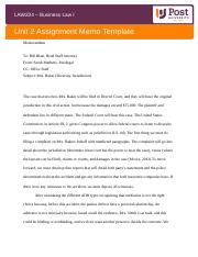 LAW Unit Assignment Memo Template Docx LAW Business Law I Unit Assignment Memo