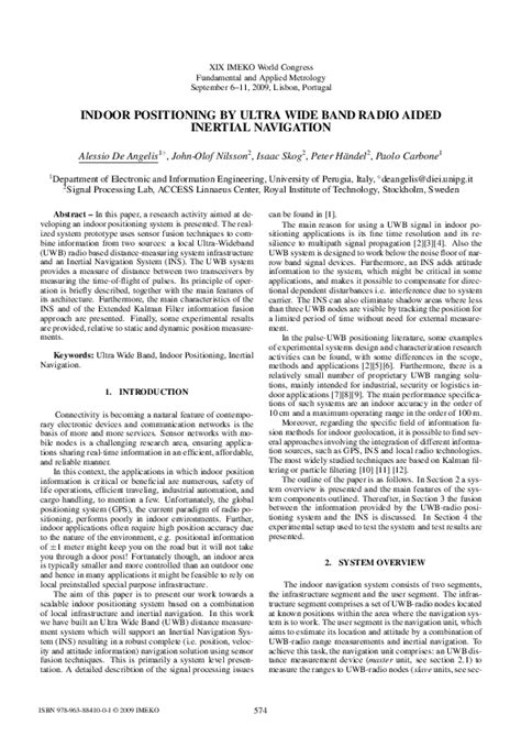 Pdf Indoor Positioning By Ultrawide Band Radio Aided Inertial Navigation