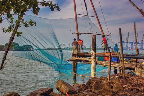 在印度喀拉邦科钦市或科奇市捕渔网钓高清图片下载 正版图片503816978 摄图网
