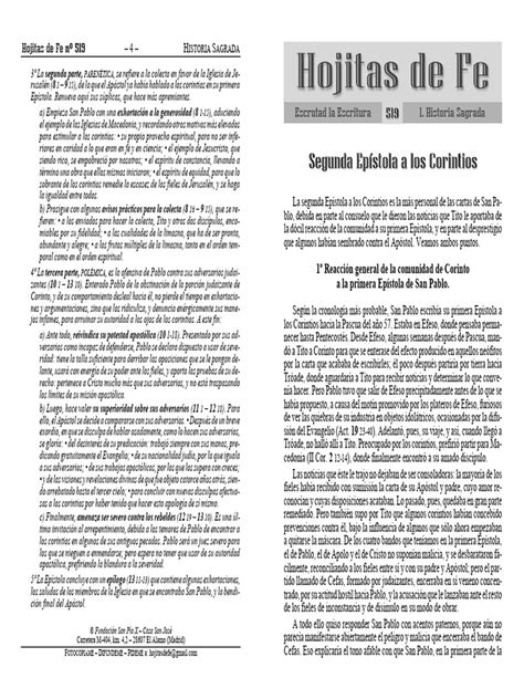 Hojitas De Fe 519 A4 Segunda Epístola A Los Corintios Pdf Pablo El Apóstol Jesús