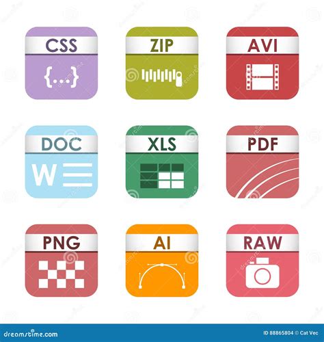 Simple Square File Types Formats Labels Icon Set Presentation Document