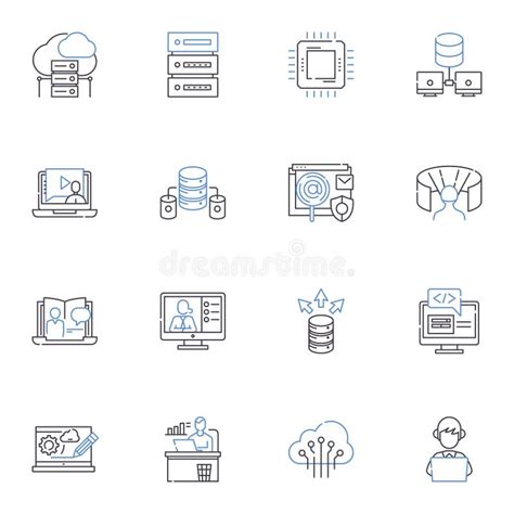 Electronic Space Line Icons Collection Cyber Interstellar Binary Galactic Data Neon