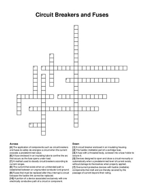 Circuit Breakers And Fuses Crossword Puzzle
