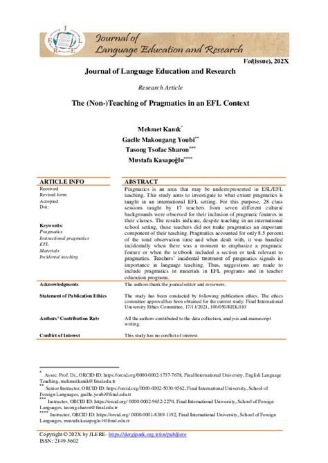 Pdf The Non Teaching Of Pragmatics In An Efl Context