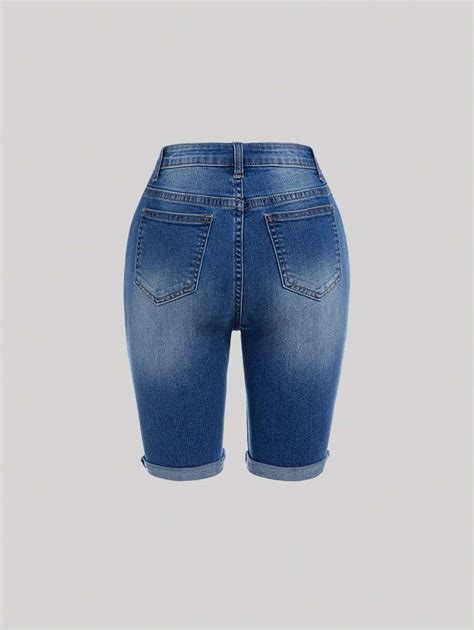 Shein Teen Girl Ripped Roll Up Hem Bermuda Denim Shorts Shein Usa