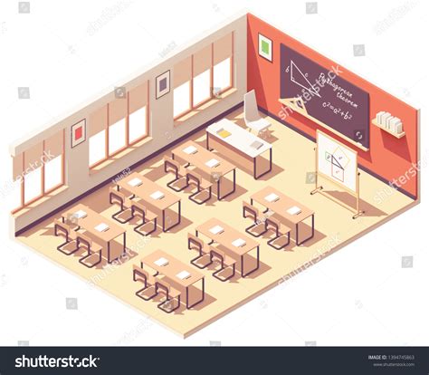 Vector Isometric School Mathematics Classroom Interior Stock Vector