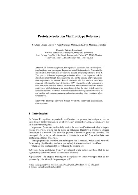 Pdf Prototype Selection Via Prototype Relevance
