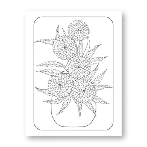 꽃병이 있는 성인과 어린이를 위한 꽃 색칠 페이지 프리미엄 벡터