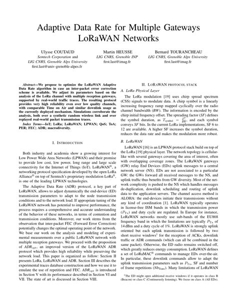 Pdf Adaptive Data Rate For Multiple Gateways Lorawan Networks
