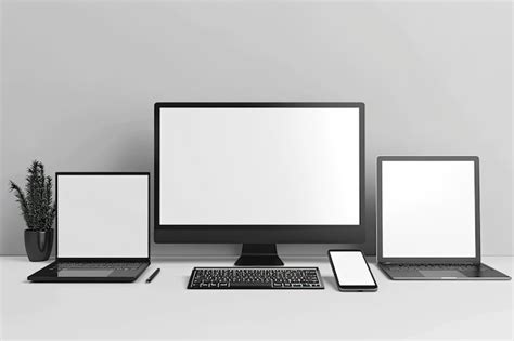 Realistic Set Of Monitor Laptop Smartphone 3d Devise Mockup Set Vector Realistic Screen Layout